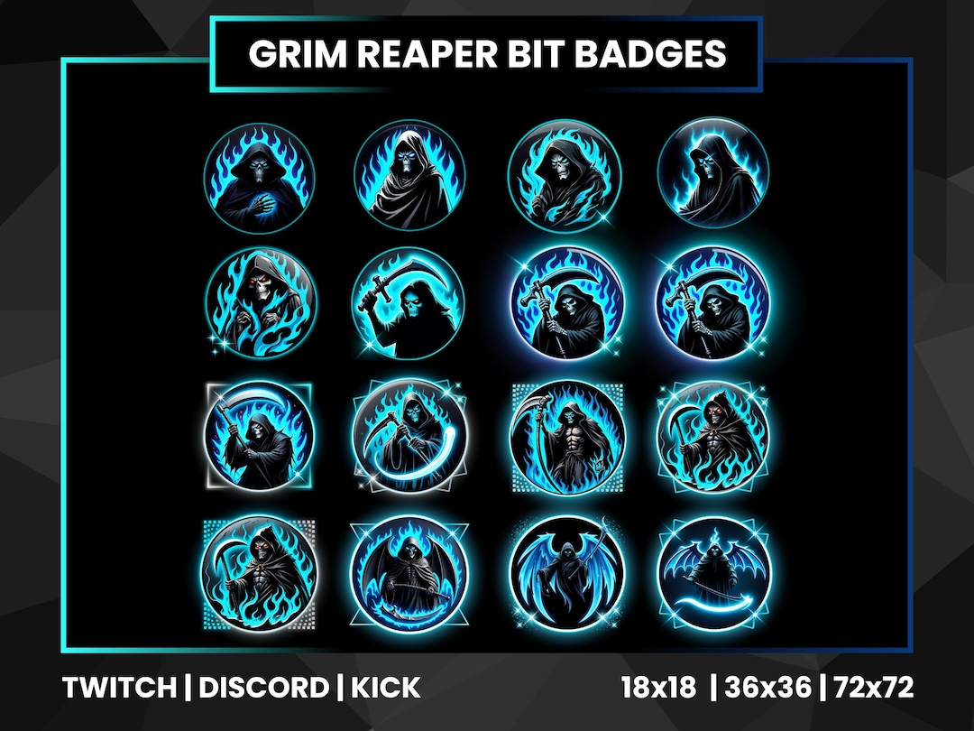 Animated Grim Reaper Twitch Sub Badges | Dark Scythe Bit Badges | - Etsy