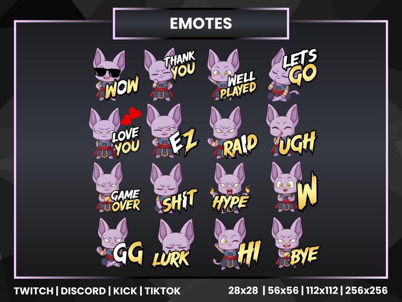 16 Beerus Emotes Pack | God of Destruction Anime Twitch Emotes Bundle ...