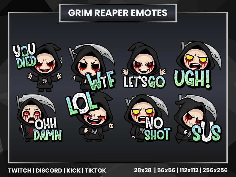 Spooky Grim Reaper Emote Pack | Twitch, Discord, Kick, Tiktok (digital ...