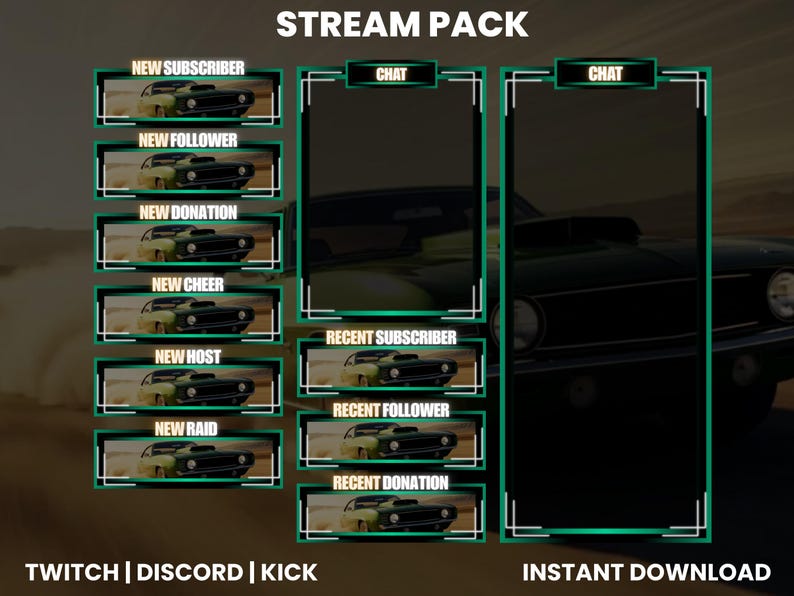 Muscle Car Stream Pack | Animated Twitch OBS Overlays| - Etsy
