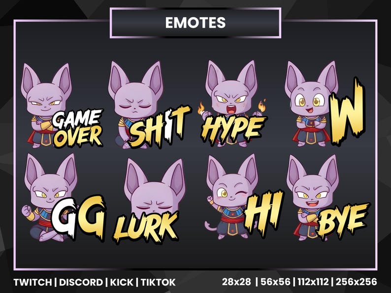 16 Beerus Emotes Pack | God of Destruction Anime Twitch Emotes Bundle ...