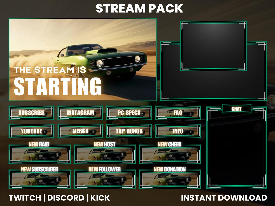 Muscle Car Stream Pack | Animated Twitch OBS Overlays| - Etsy