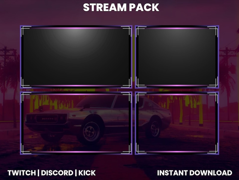 Retro Wave Twitch Stream Pack | Animated Car Overlays, Panels (digital ...