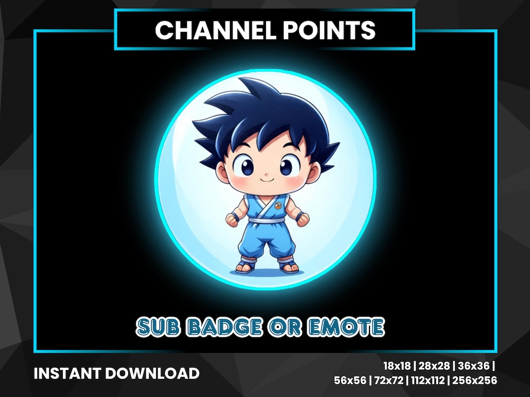 Chibi Goku Twitch Emote | Saiyan Sub Badge, Anime Channel Points ...