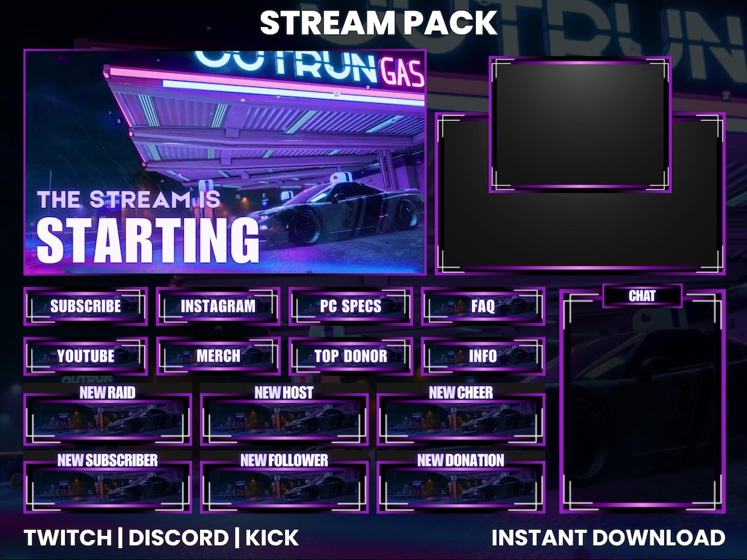 Purple Racing Car Stream Pack | Animated Twitch Overlays - Etsy