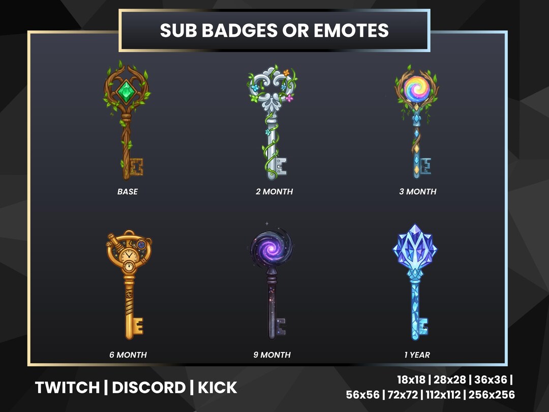 Fantasy Key Sub Badges | 6-pack Twitch Emotes (PNG) - Etsy