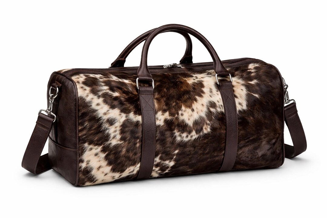 Cowhide Duffle Bag Hair on Hide Leather Weekender Travel Bag Western ...
