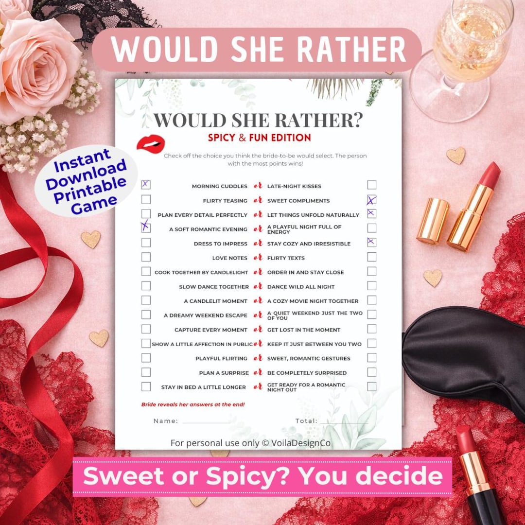 Spicy Would She Rather Bridal Game, Flirty & Classy Fun Game, Modern ...