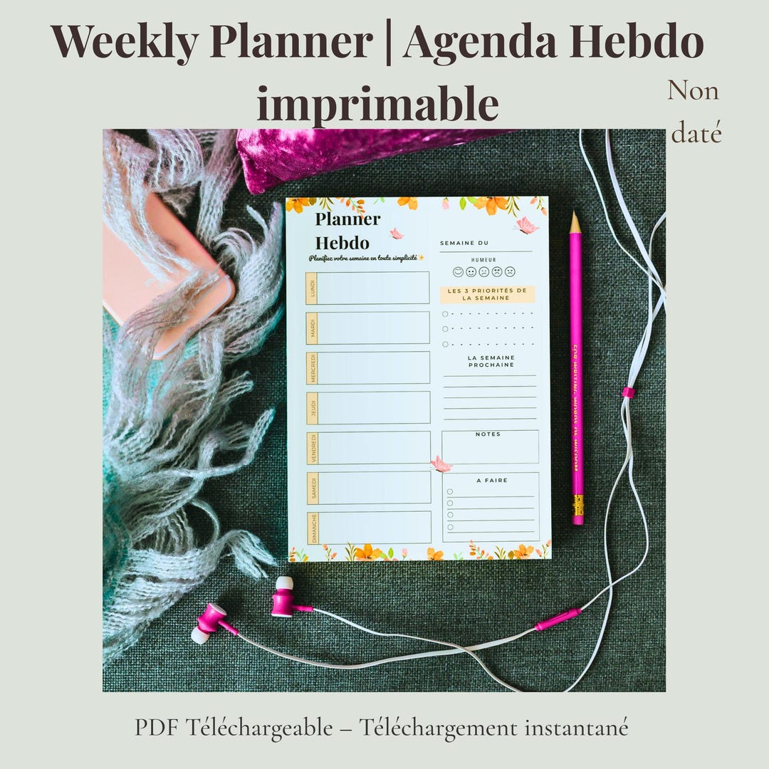 Printable Weekly Planner in French | Minimalist Undated Weekly Planner ...
