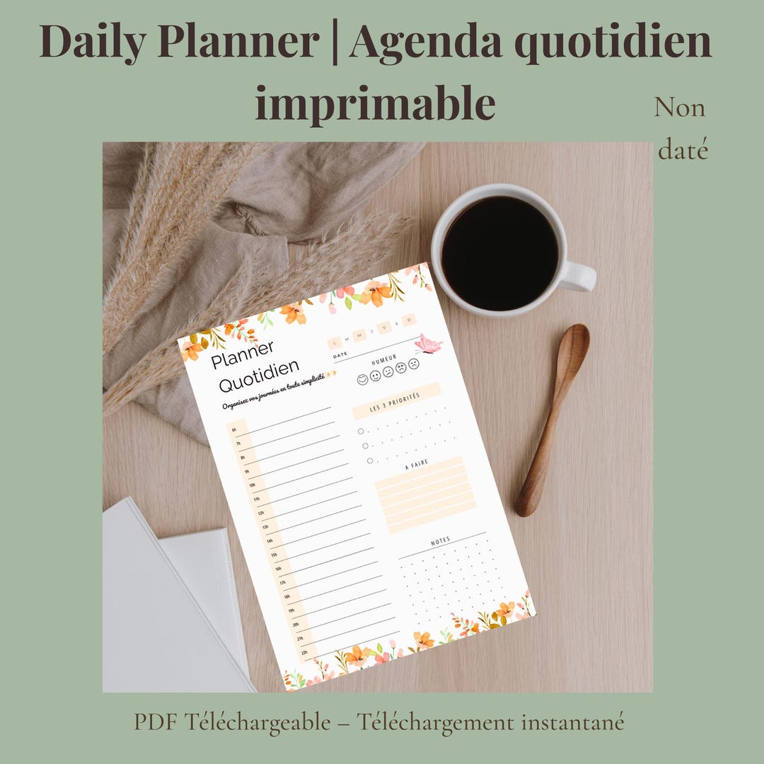 Elegant Printable Undated Daily Planner | Minimalist Floral Design | A4 ...
