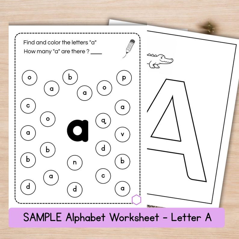 Alphabet Worksheet Sample - Letter A | I Spy, Counting & Animal ...