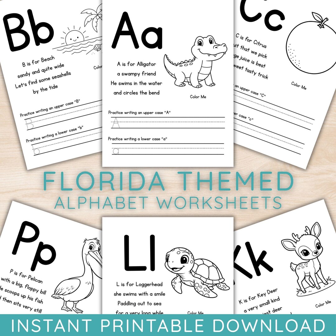 Florida ABC Coloring Book: Kids' Alphabet Tracing (digital Download) - Etsy