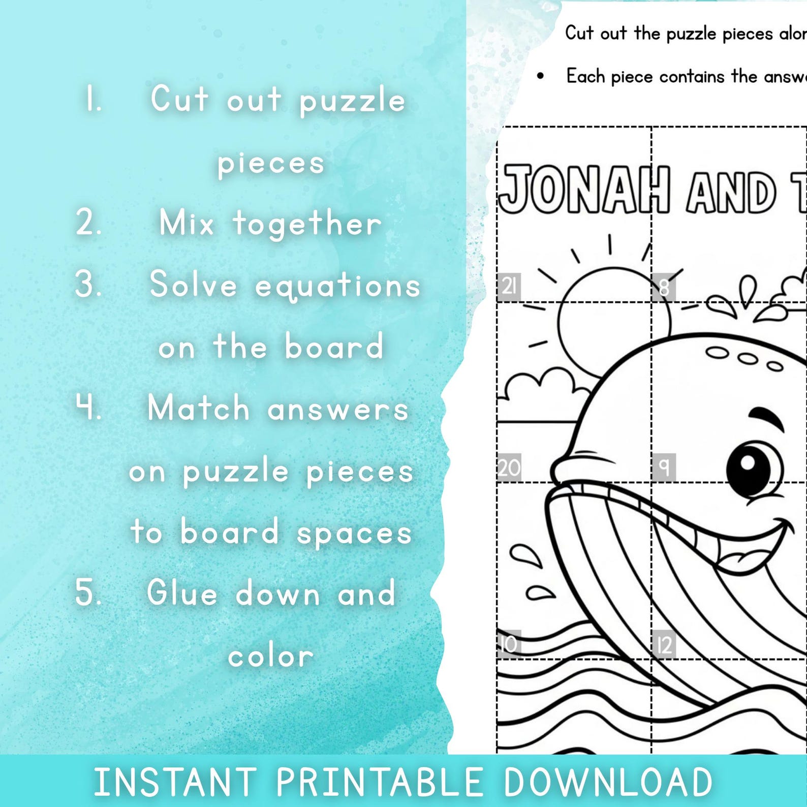 Jonah and the Whale Single Digit Multiplication Puzzle Bundle: Kids ...
