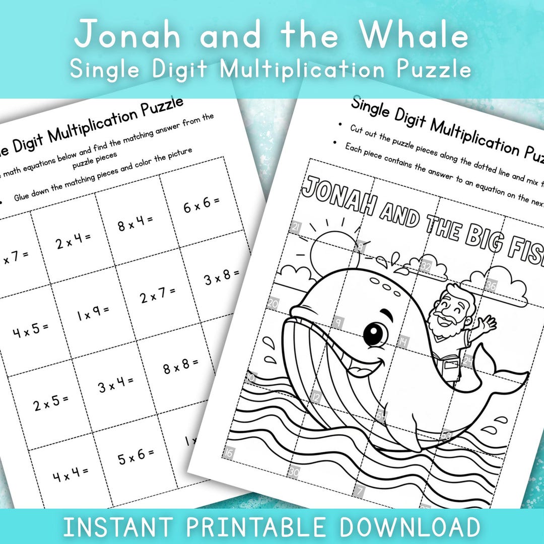 Jonah and the Whale Single Digit Multiplication Puzzle Bundle: Kids ...