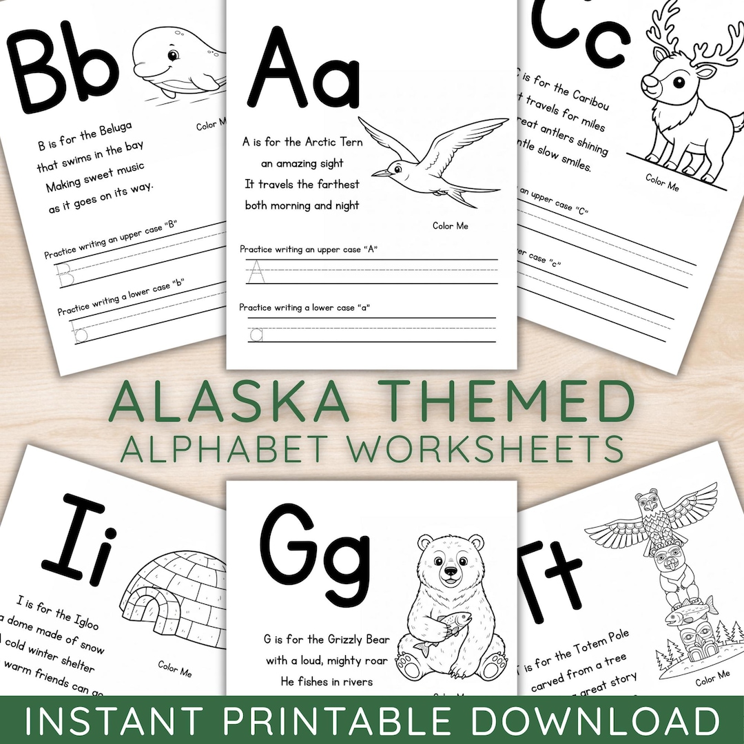 Alaska Themed Alphabet Writing and Coloring Worksheets: Preschool and ...