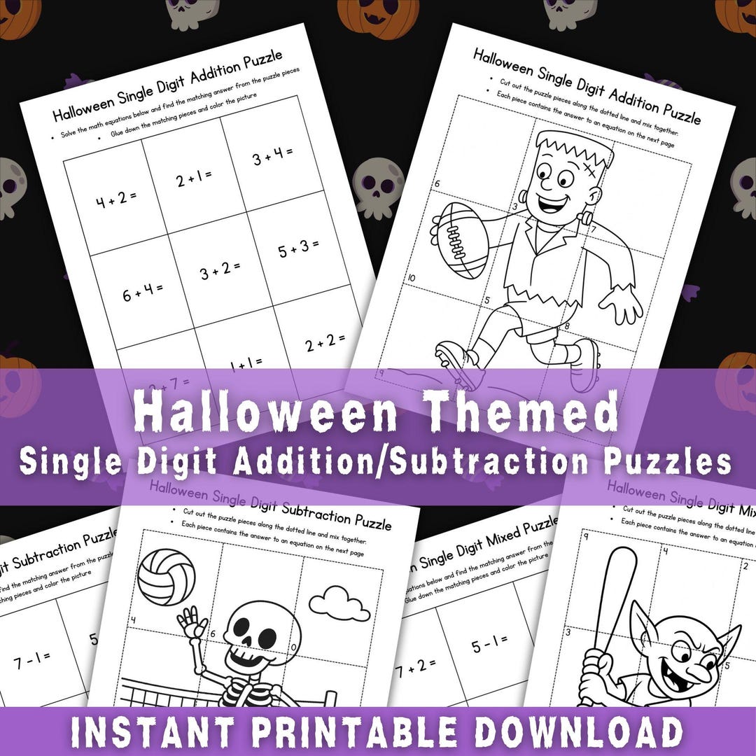 Halloween Math Puzzle Bundle: Addition & Subtraction Practice for ...