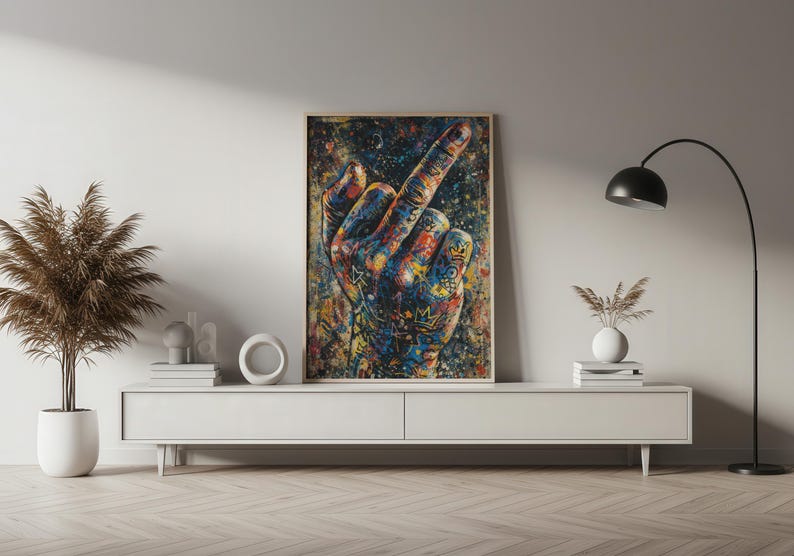 Graffiti Middle Finger Wall Art, Bold Street Art Poster, Urban Rebel ...