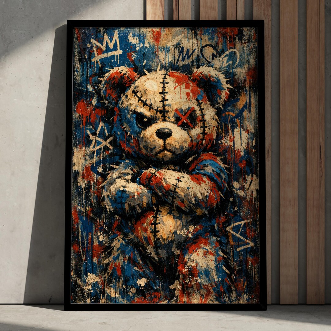 Graffiti Teddy Bear Wall Art Print, Urban Street Art Poster, Edgy Pop ...