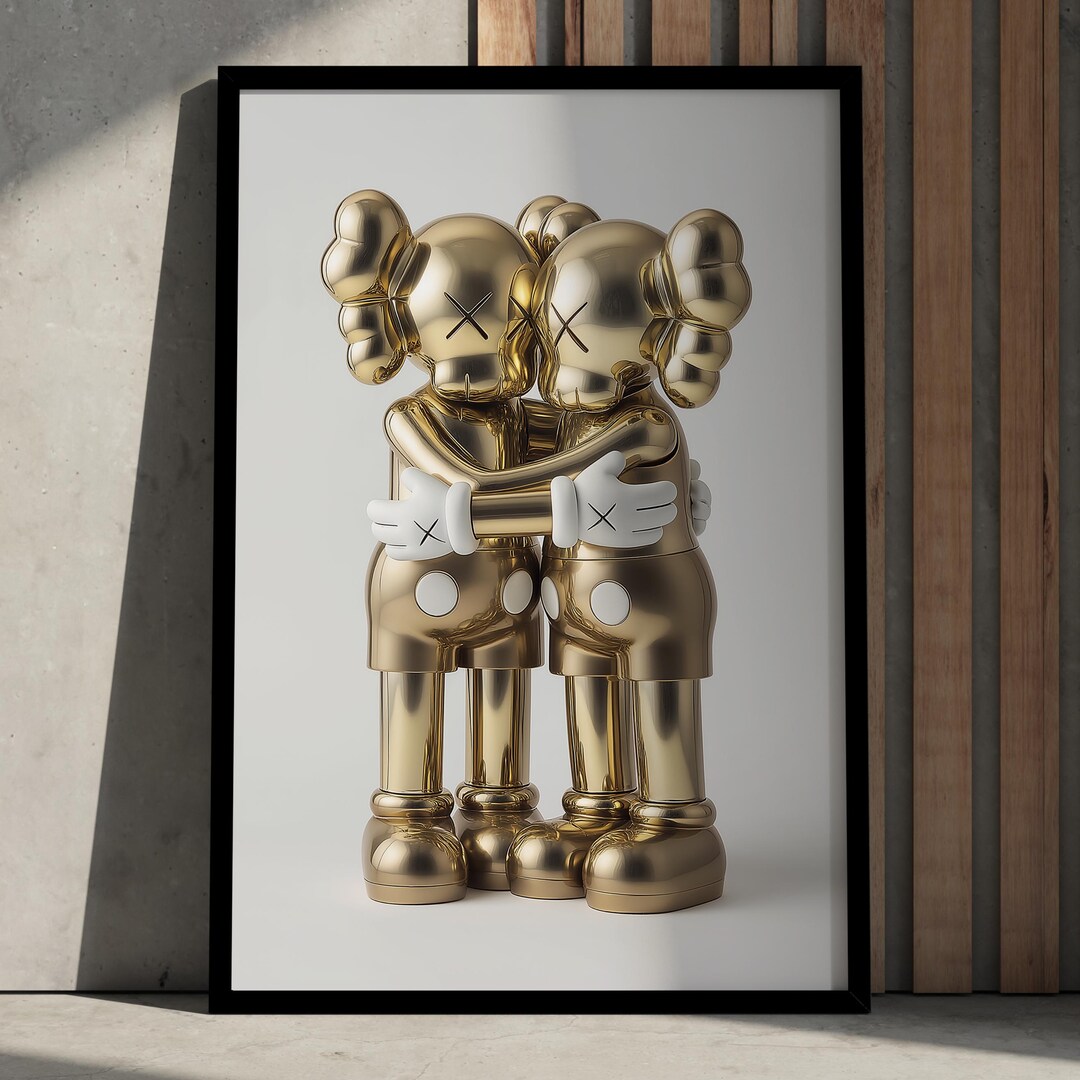 KAWS Inspired Gold Sculpture Hug Art Poster Luxury Pop Art Digital ...