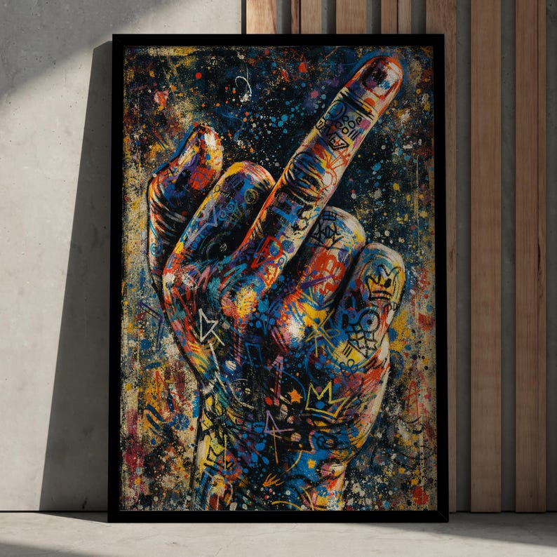 Graffiti Middle Finger Wall Art, Bold Street Art Poster, Urban Rebel ...