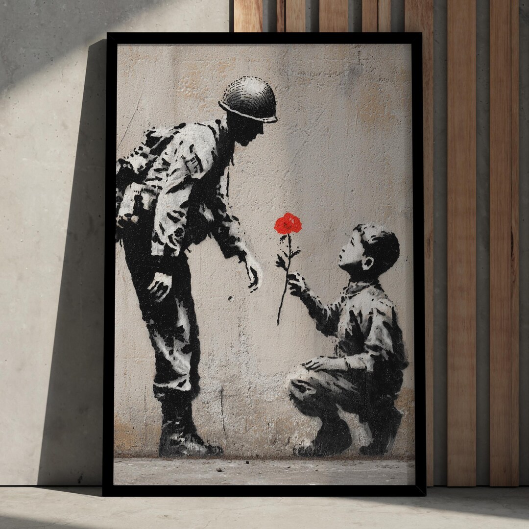 Banksy Style Soldier Flower Wall Art Print, Anti-war Street Art Poster ...