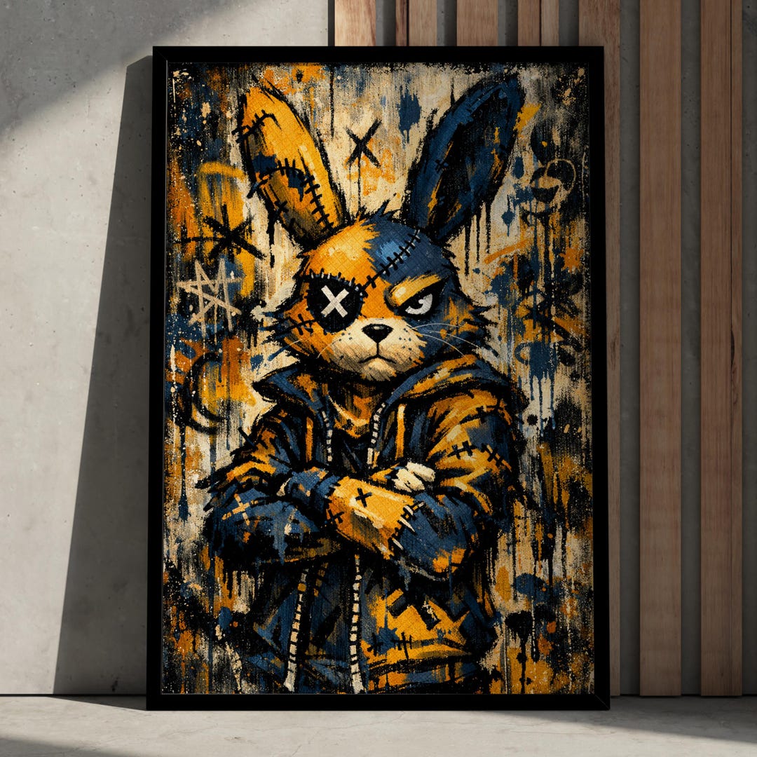 Graffiti Bunny Wall Art Printable, Edgy Street Art Rabbit Poster, Punk ...