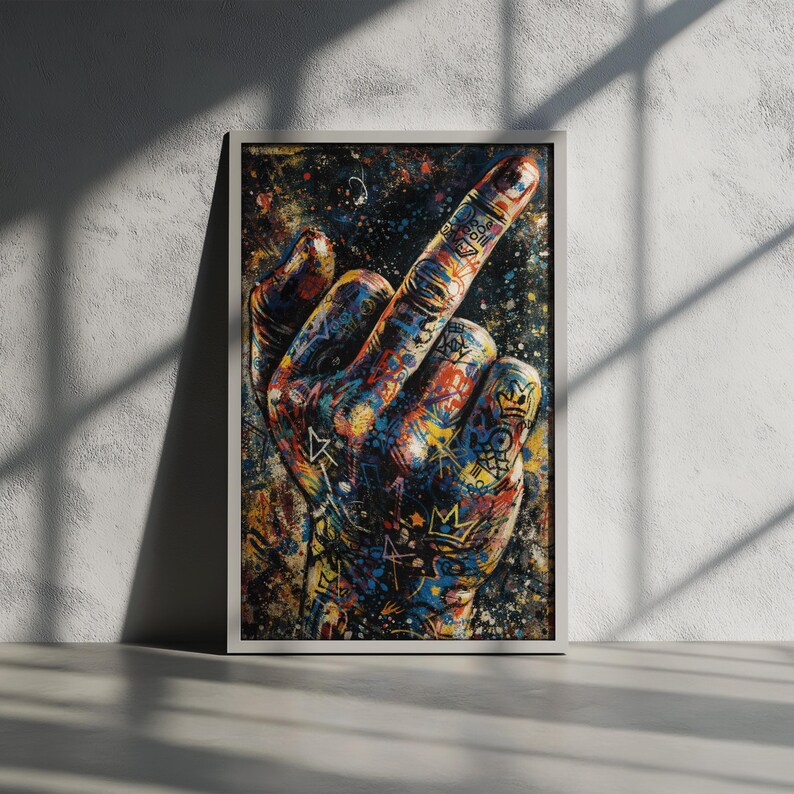 Graffiti Middle Finger Wall Art, Bold Street Art Poster, Urban Rebel ...