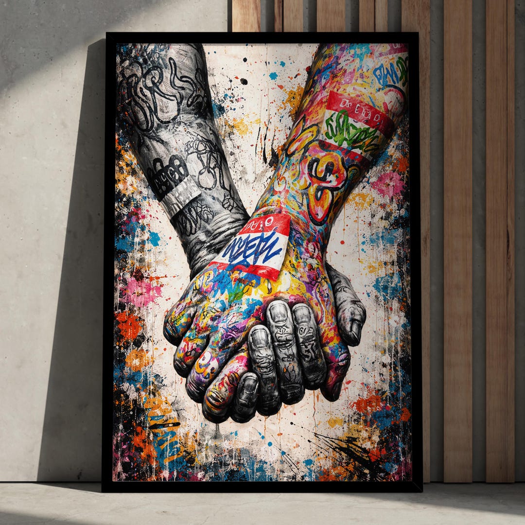 Graffiti Hands Holding Art Print, Street Art Poster, Urban Love Artwork ...