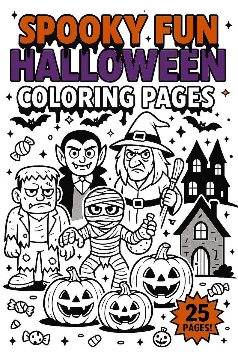 Spooky Fun Halloween Coloring Book - 25 Printable Halloween Coloring ...