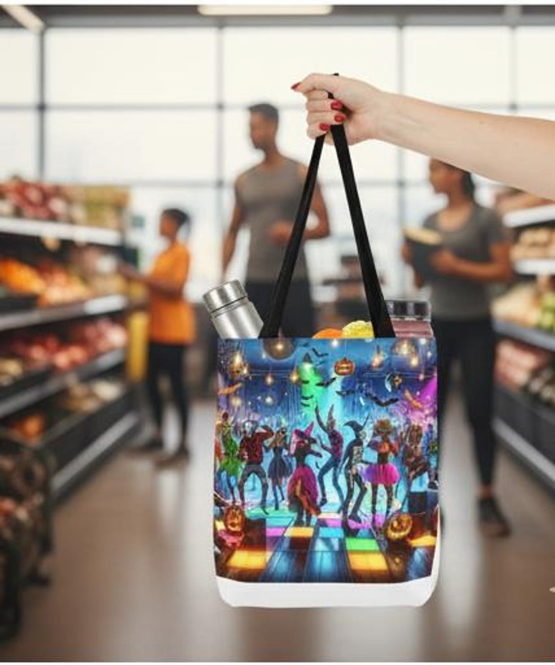 Halloween Dance Party Tote Bag - Spooky Season Monster Scene, Trick-or ...