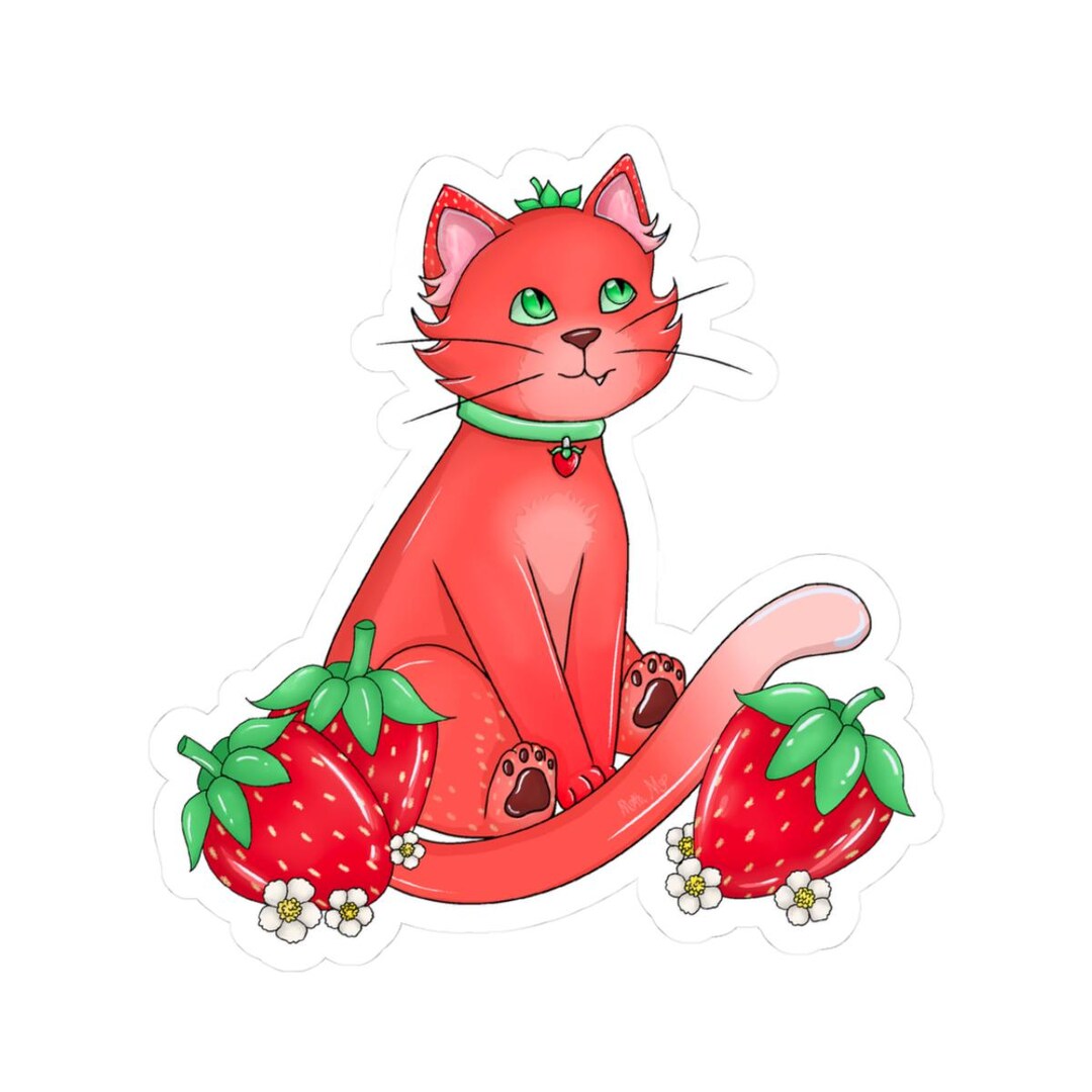 Strawberry Cat Sticker - Kawaii Cutecore Art - Etsy