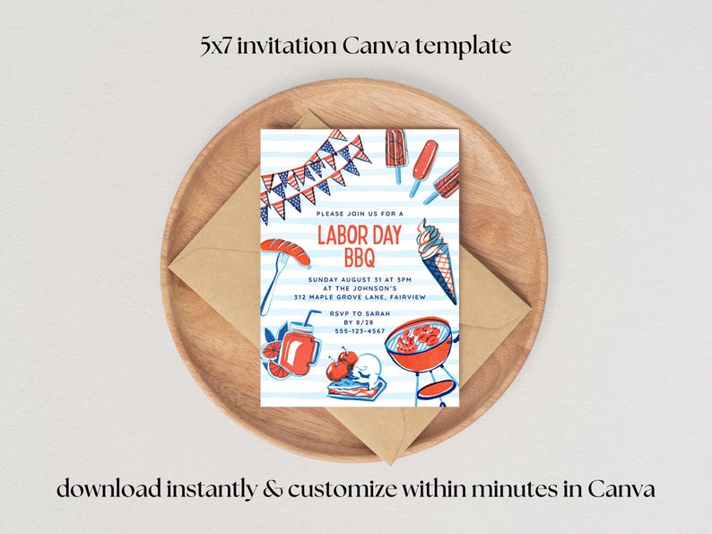 Editable Labor Day BBQ Invitation Template, Patriotic Editable Canva ...