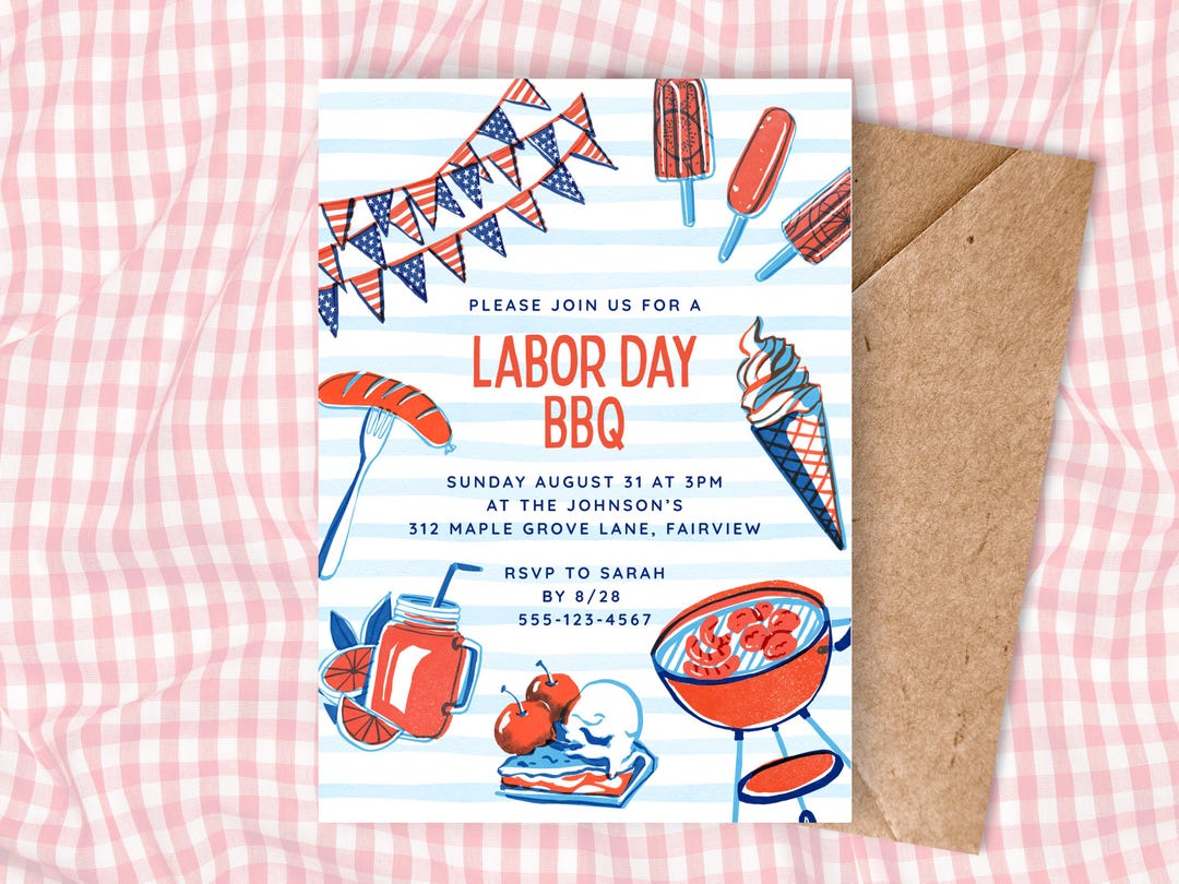 Editable Labor Day BBQ Invitation Template, Patriotic Editable Canva ...