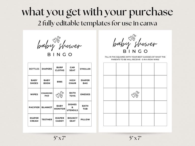 Baby Shower Bingo Game, Modern Minimalist Baby Shower Games, 5x7 ...