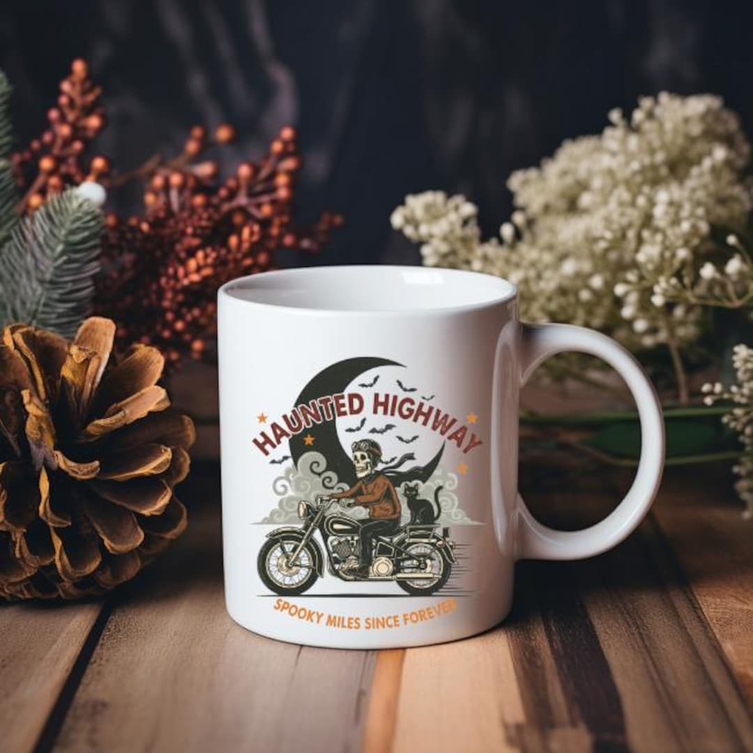 Motorcycle Ceramic Mug: Haunted Highway Biker Gift - Etsy