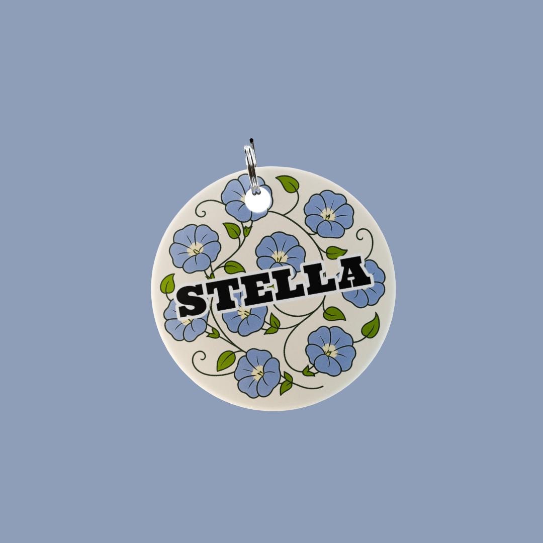 Bold Peony Dog ID Tag, Custom Round Pet Name Tag, Cottage Aesthetic ...