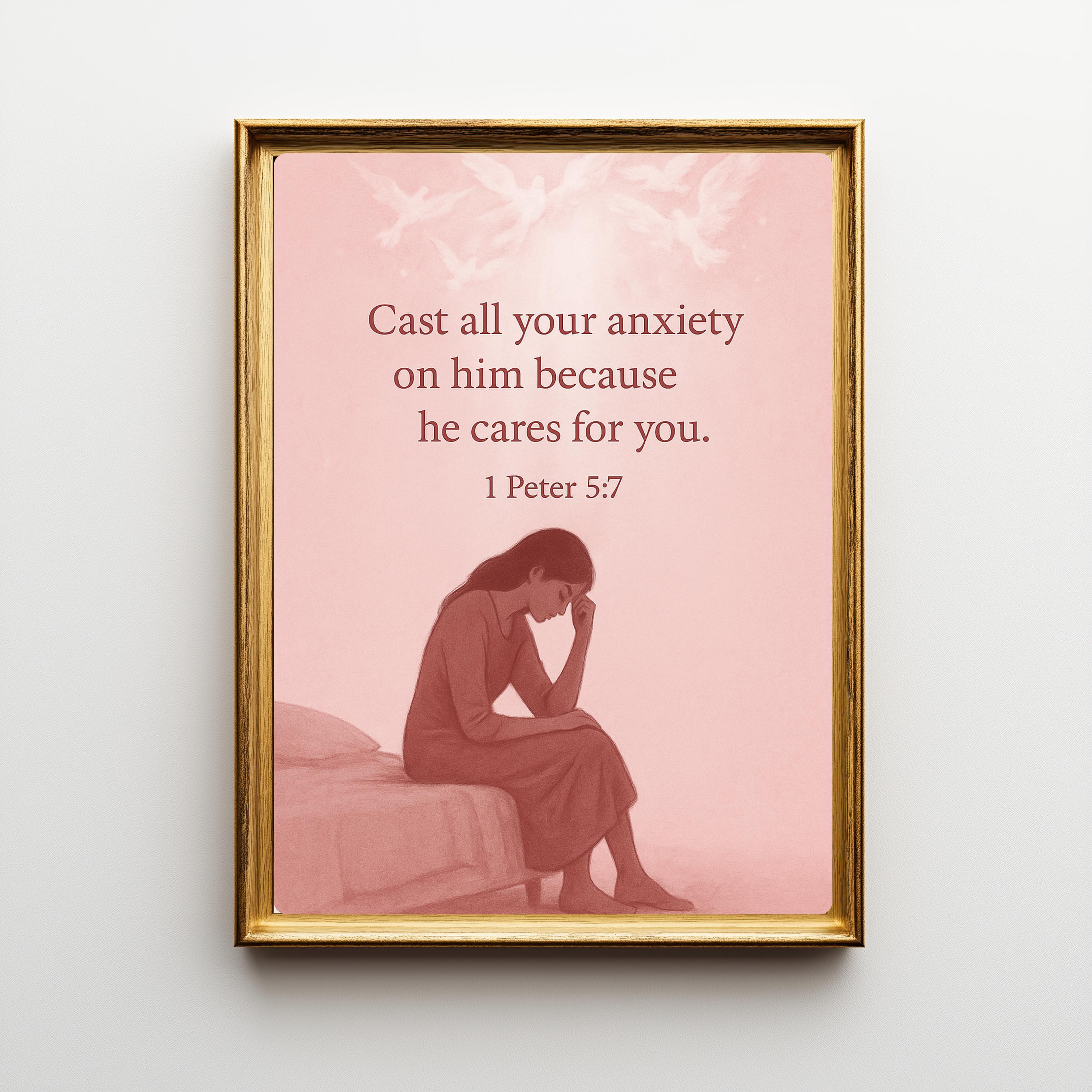 Cast Your Cares Wall Art | 1 Peter 5:7 Bible Verse Print | Christian ...