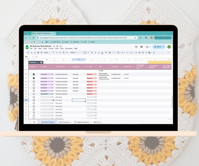 Crochet Project Planner | Small Business Tracker | Google Sheets for ...