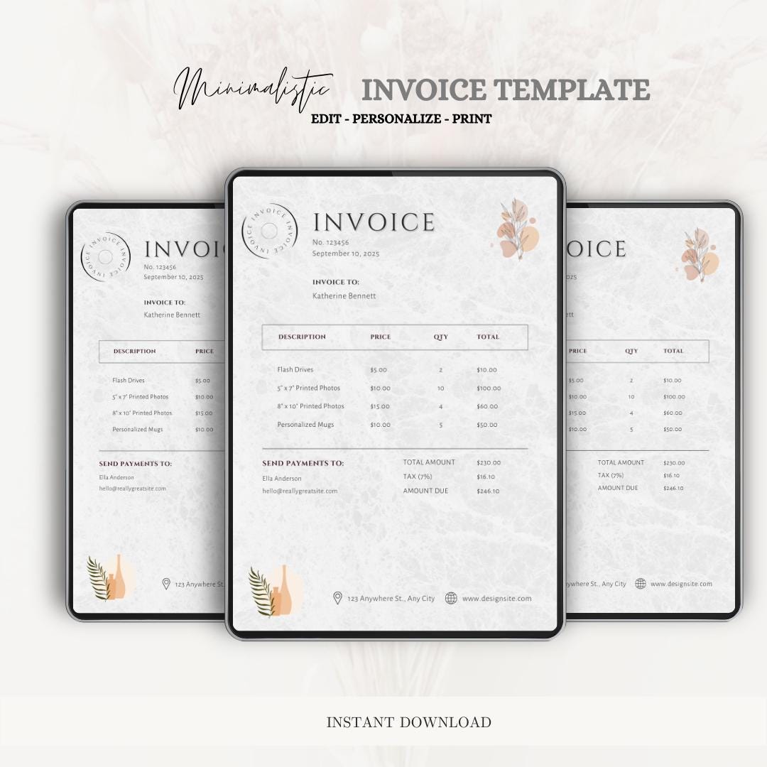 Aesthetic Minimalist Invoice Template for Small Business | Editable ...