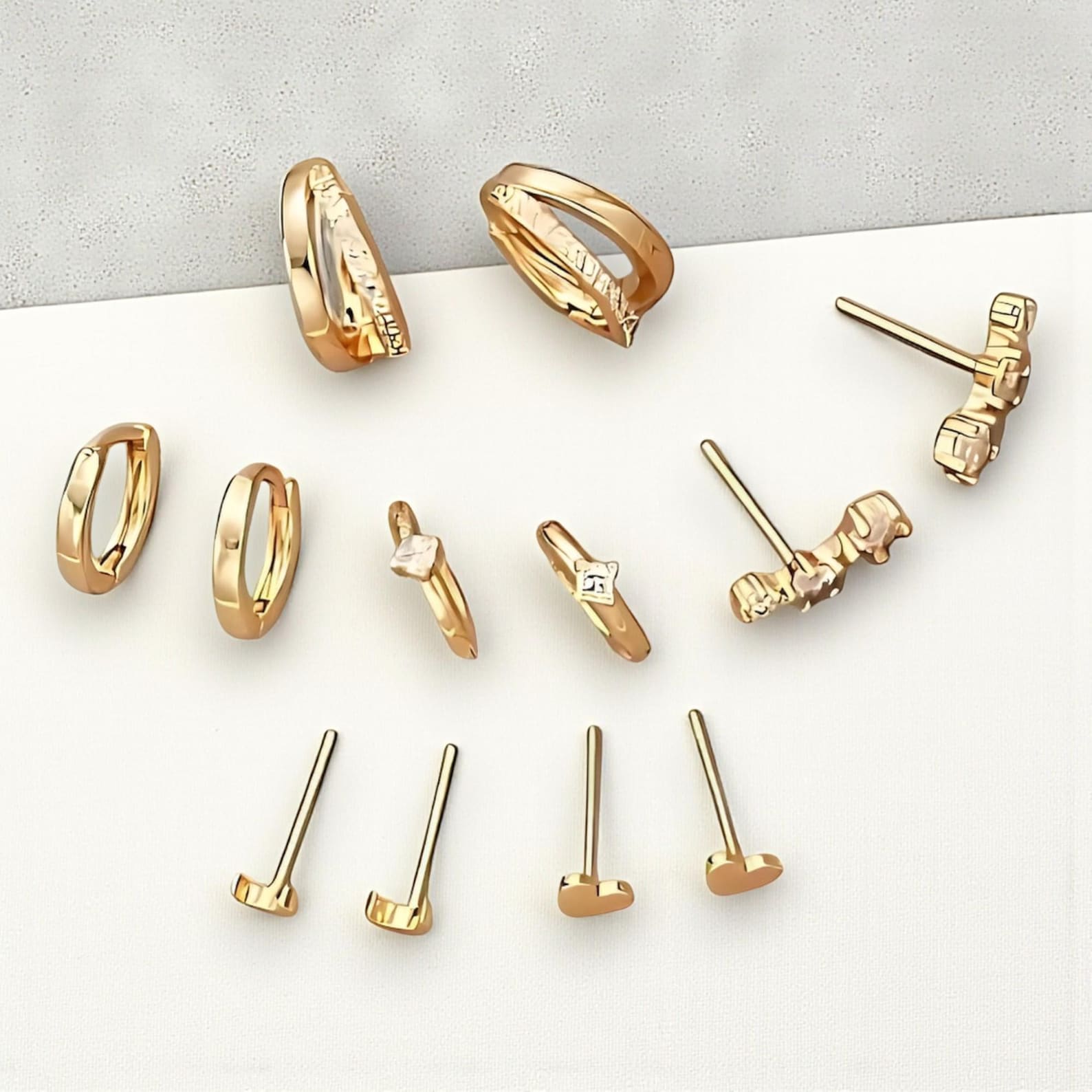 Gold Stacking Earring Set: 18k Plated Hoops & Studs - Etsy