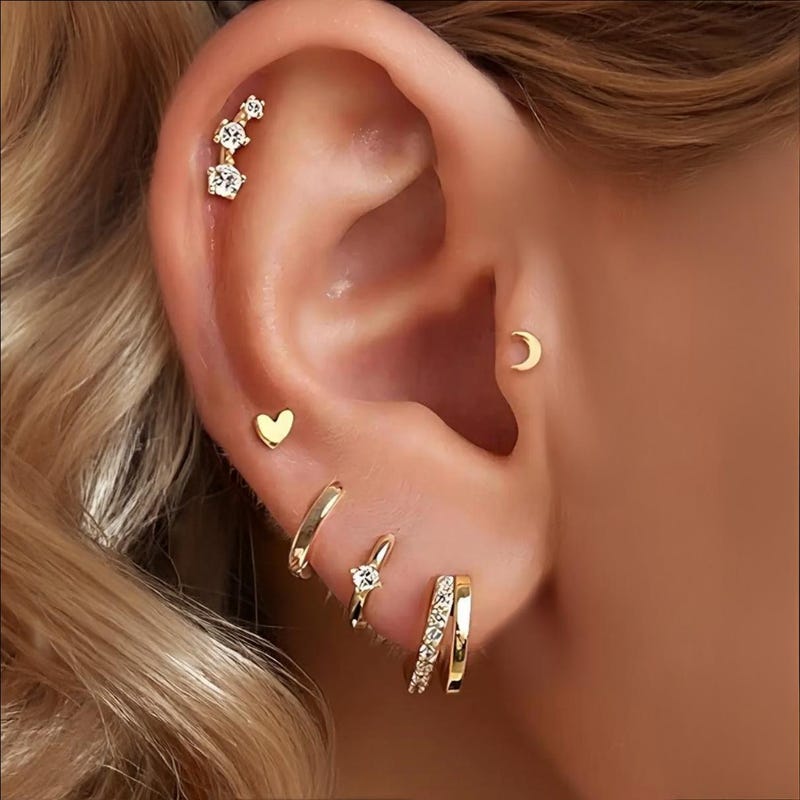 4 Set Stacked Earrings - Etsy UK