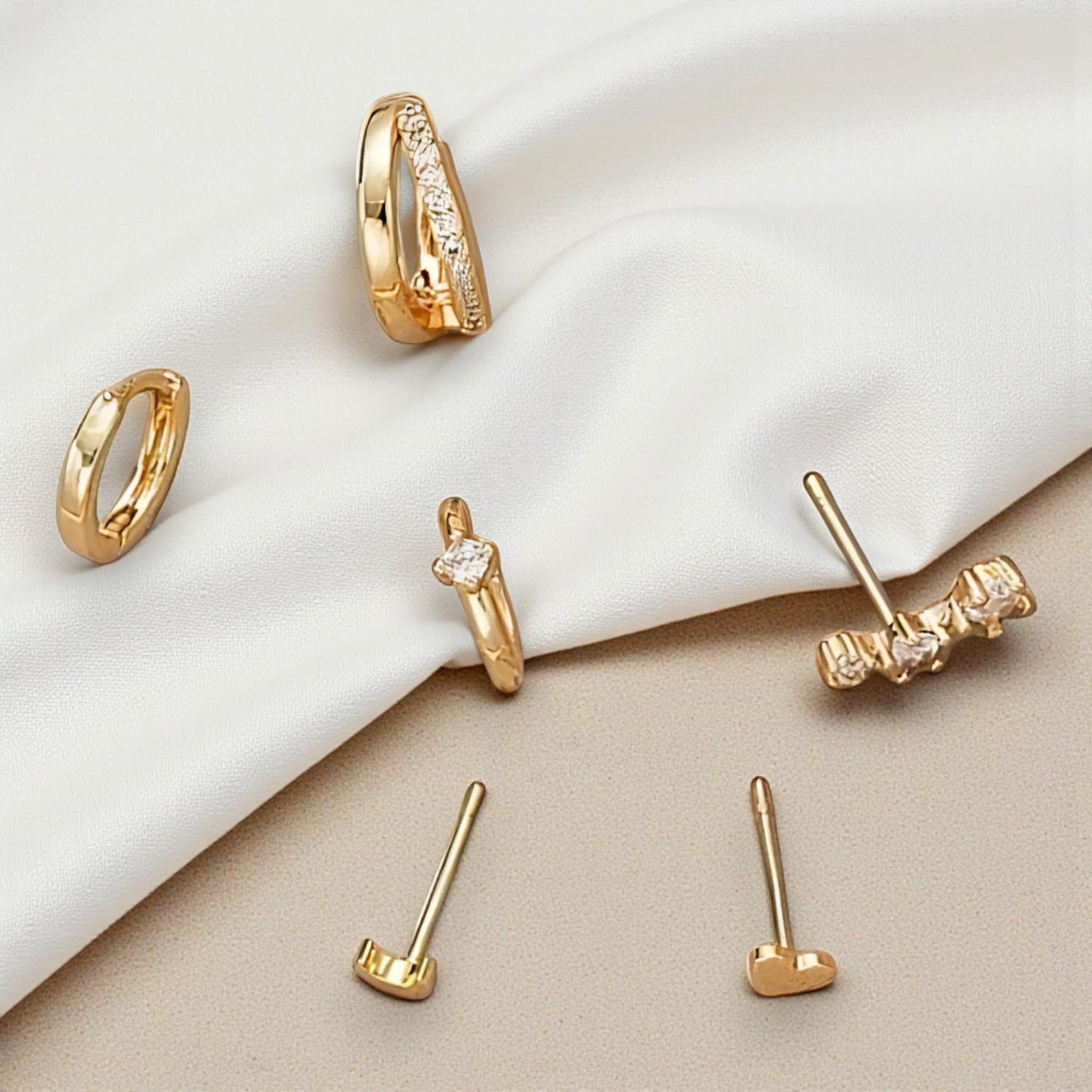 Gold Stacking Earring Set: 18k Plated Hoops & Studs - Etsy