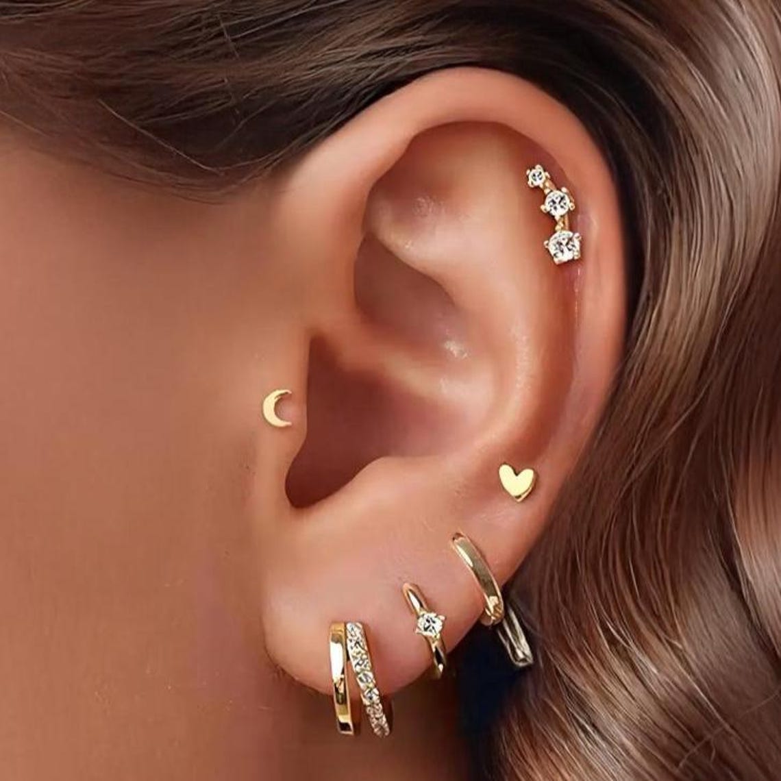 Gold Stacking Earring Set: 18k Plated Hoops & Studs - Etsy