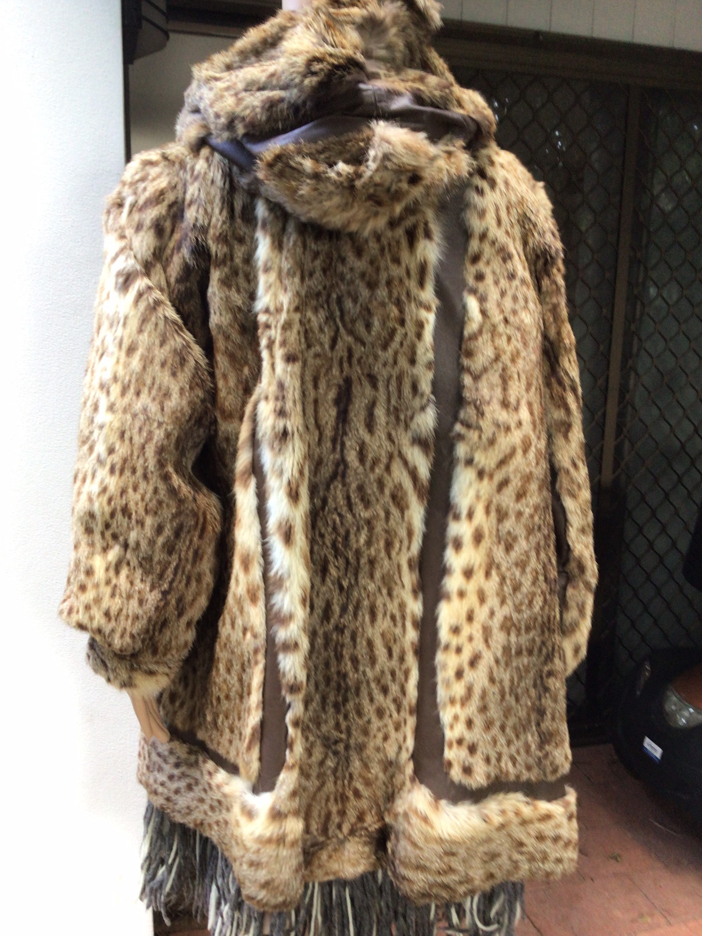 Vtg 70s Genuine Bobcat Fur Hooded Jacket With Leather Chevron - Etsy