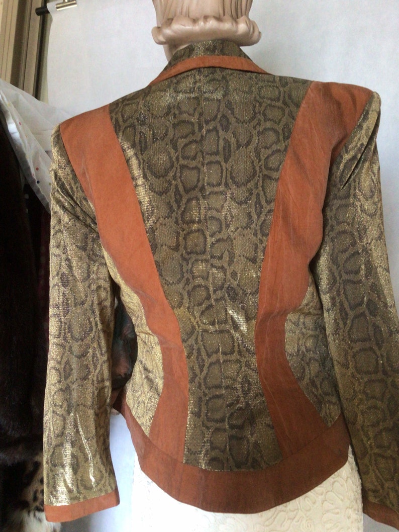 Veg 80s Cache label Removed Tan Snakeskin Metallic Waisted Peplum Style ...