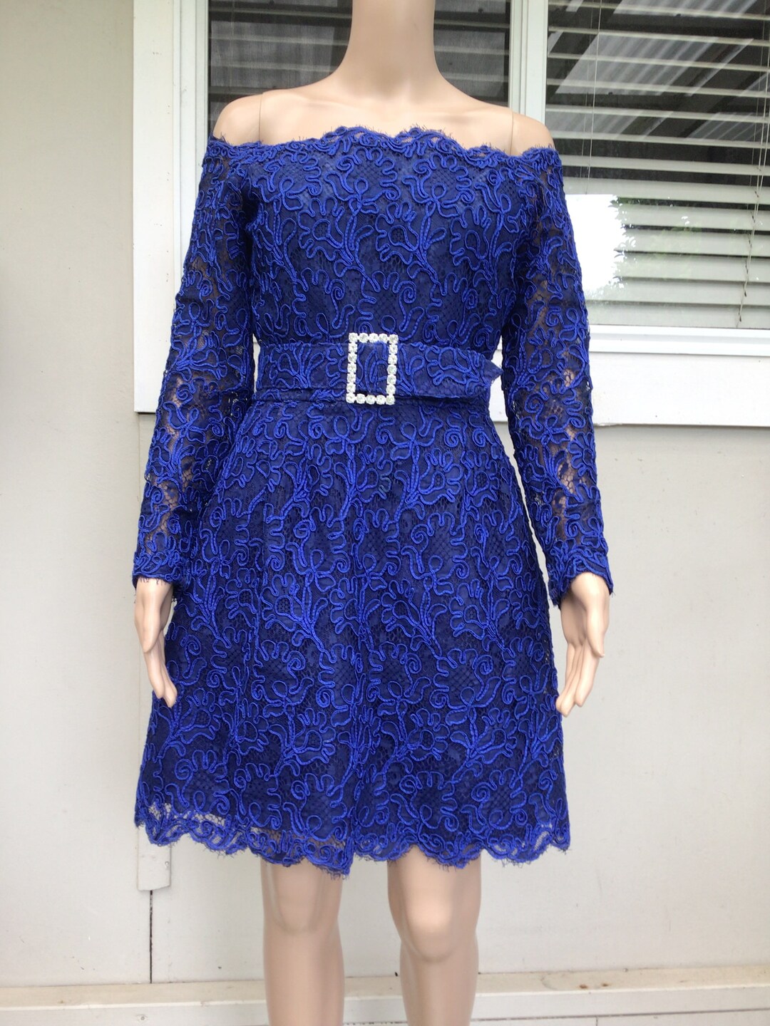 Vtg 80s Scaasi Royal Blue Couture Alecon Lace Cocktail Party Dress 8 - Etsy