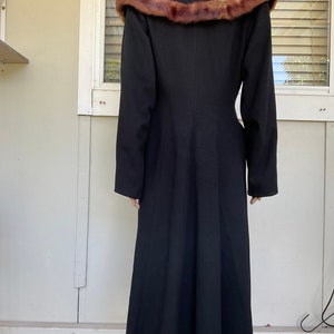 Vtg 40s/50 Black Wool Princess Coat Genuine Mink Trim Shawl Collar 8/10 ...