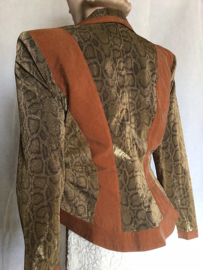 Veg 80s Cache label Removed Tan Snakeskin Metallic Waisted Peplum Style ...