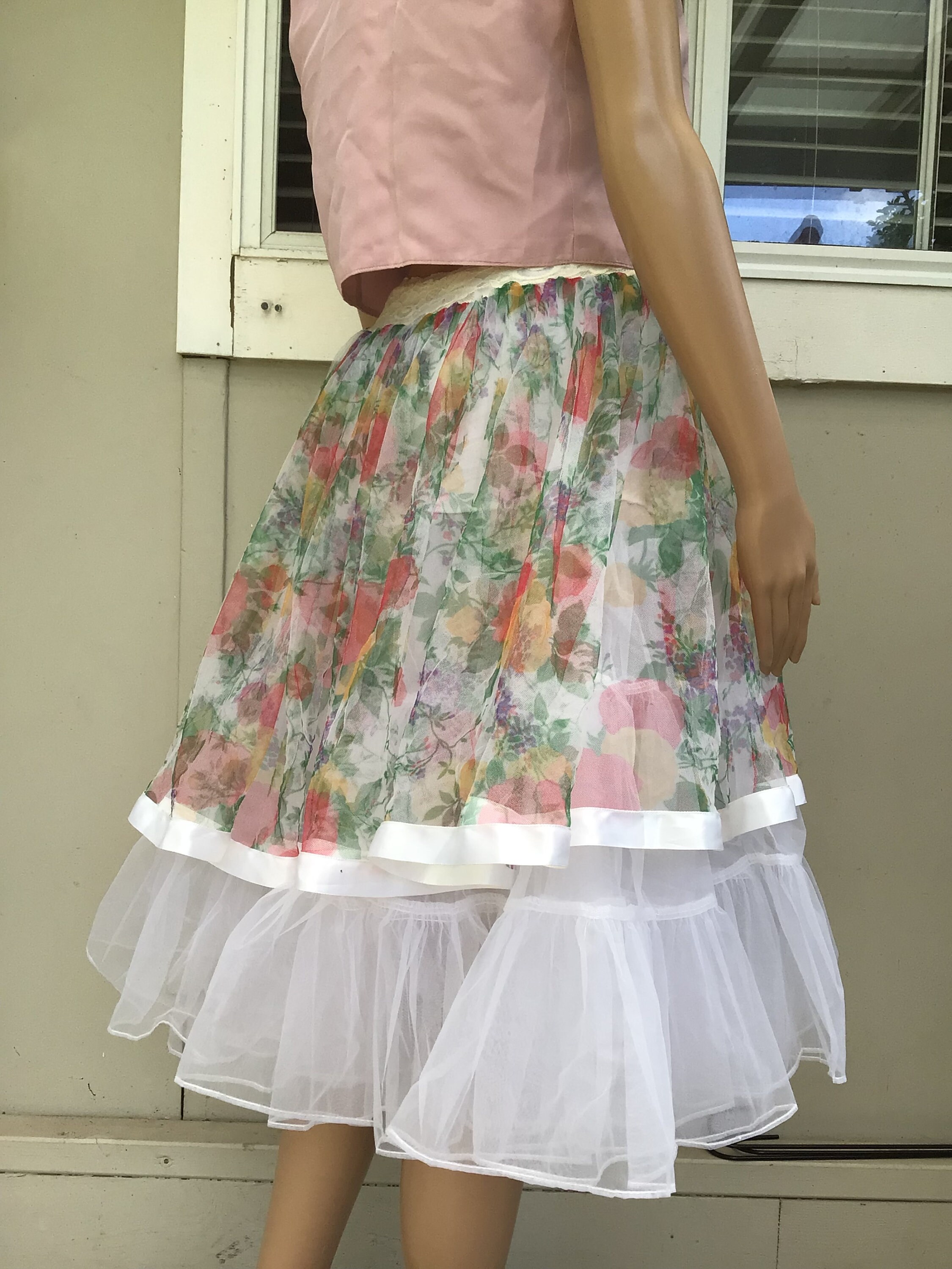 Vtg 60s White Translucent Floral Full Over Skirt Crinoline Lace One ...
