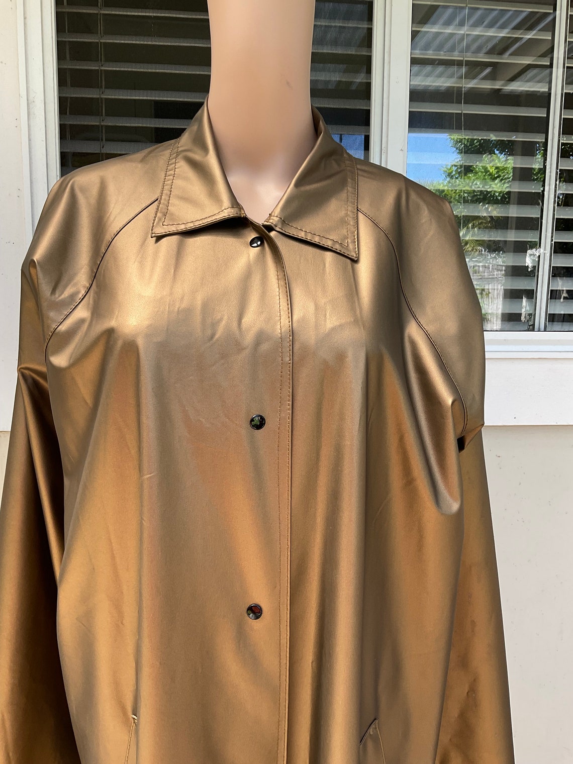 Vtg 80s Shedrain Old Gold Bronze PVC Long Raincoat M - Etsy